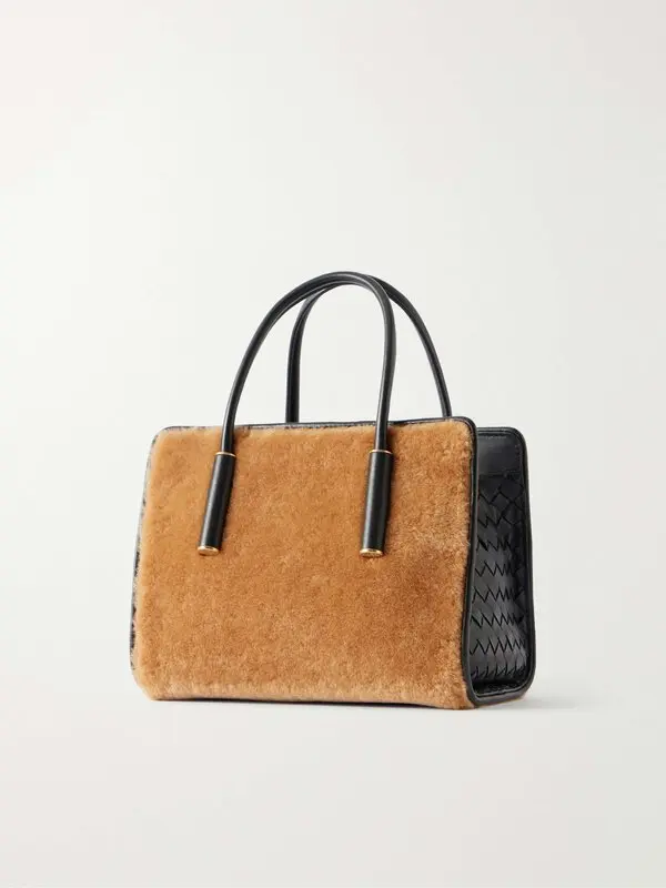 Bottega Veneta Shearling And Intrecciato Leather Tote