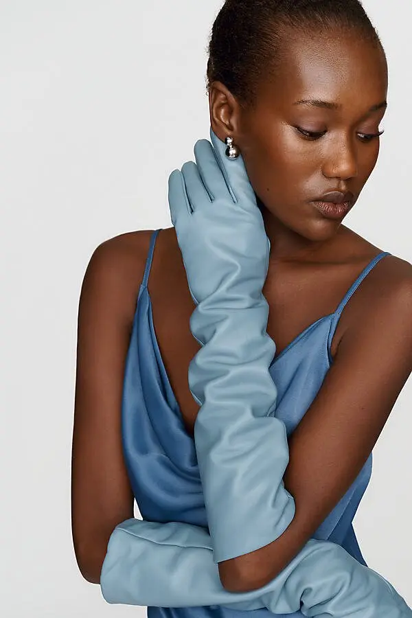 Anthropologie Longle Leather Gloves - Sky