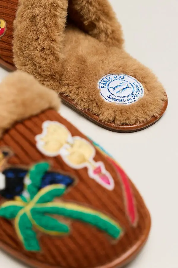 Farm Rio Wool Blend Faux Fur Slippers