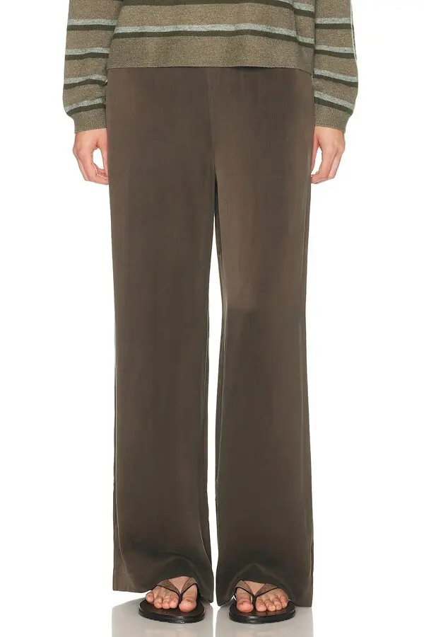 EAVES Loretta Wide Leg Washed Silk Pant In Chocolate