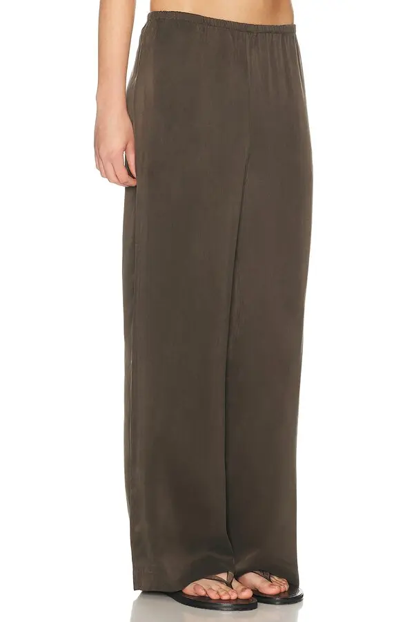 EAVES Loretta Wide Leg Washed Silk Pant In Chocolate