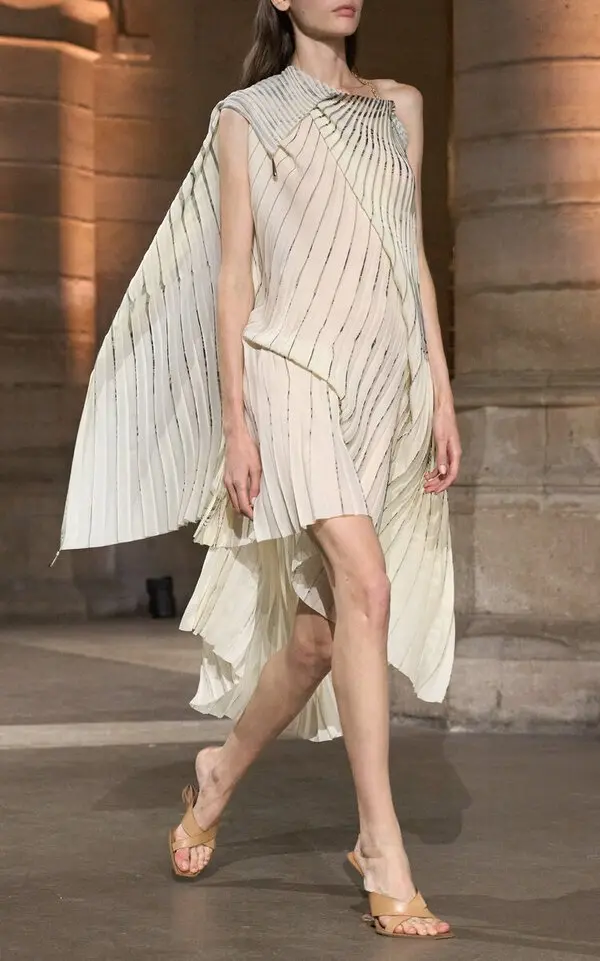 Victoria Beckham Asymmetrical Pleated Midi Dress