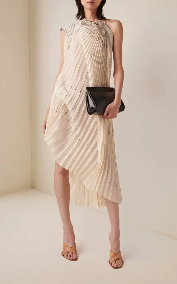 Victoria Beckham Asymmetrical Pleated Midi Dress