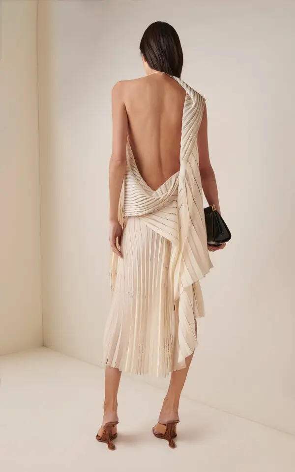 Victoria Beckham Asymmetrical Pleated Midi Dress
