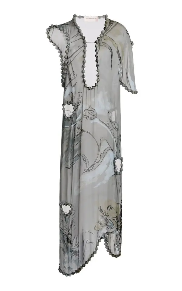 Victoria Beckham Asymmetrical Bubble-trim Midi Dress - Grey