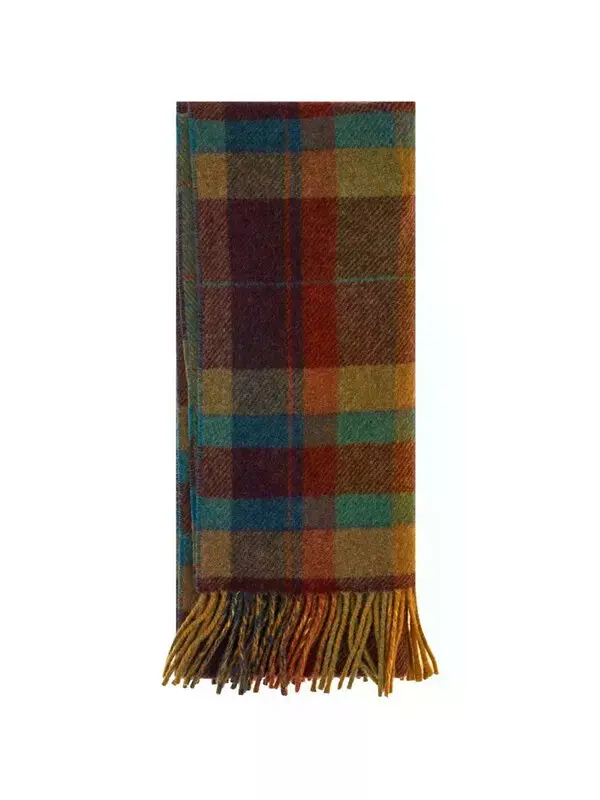 GALLO Check-pattern Fringed Scarf - Brown