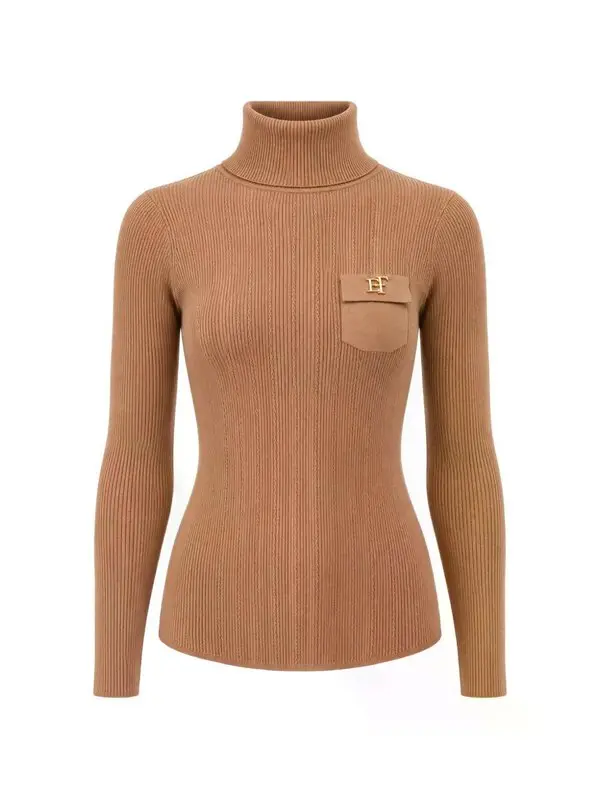 Elisabetta Franchi Logo-plaque Ribbed-knit Sweater - Neutrals