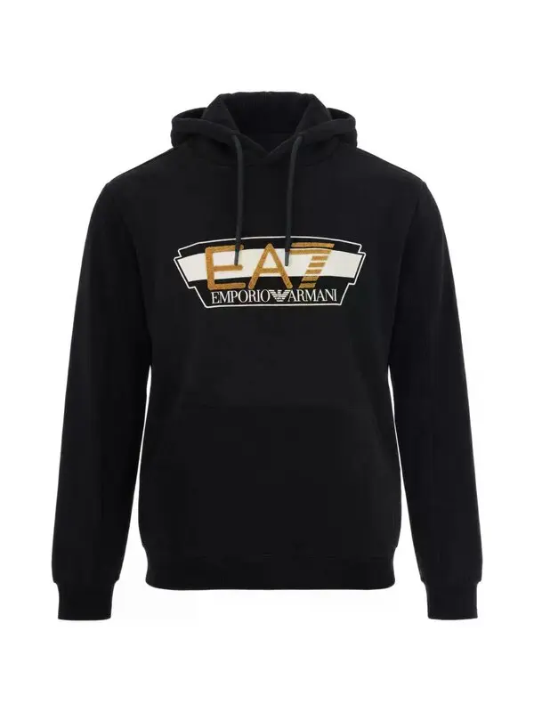 EA7 Logo-embroidered Hoodie - Black