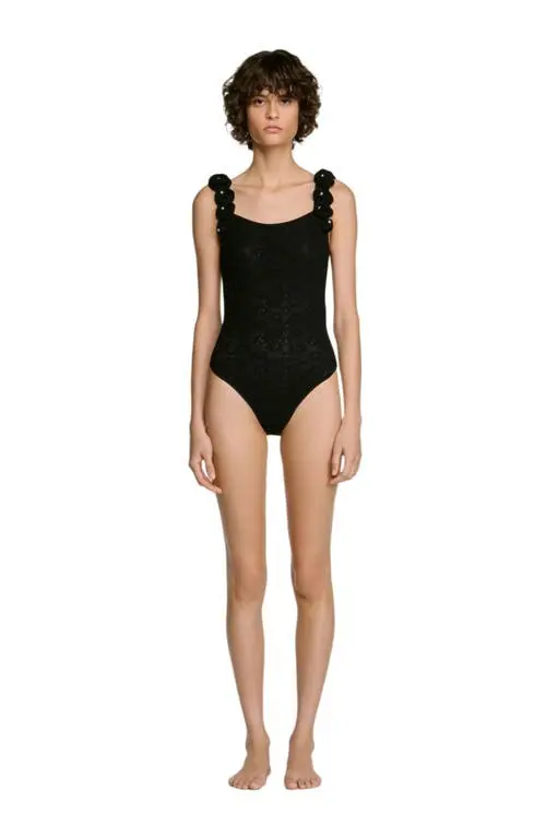 Sandro Knit Bodysuit With Beaded Flowers