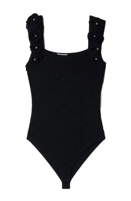 Sandro Knit Bodysuit With Beaded Flowers