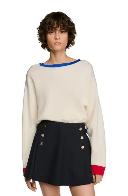 Sandro Contrast Round-neck Wool Sweater