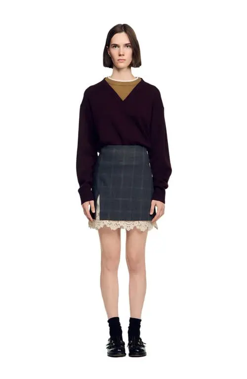 Sandro Short Skirt With Lace Panel - Grey