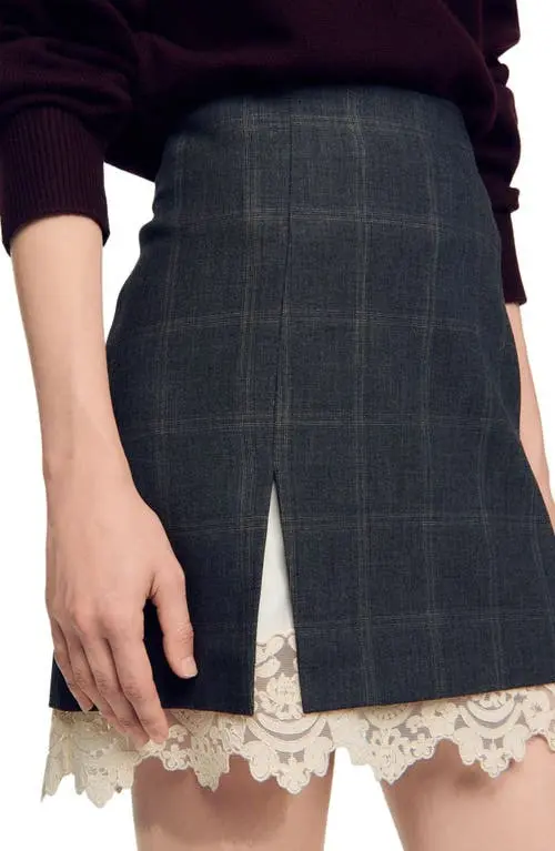 Sandro Short Skirt With Lace Panel