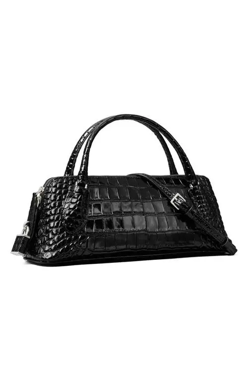 Tory Burch Lock Croc Embossed Leather Top Handle Bag