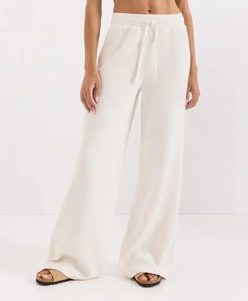 PACT Organic Cotton Luxe Waffle Wide Leg Pant - Soft Ivory