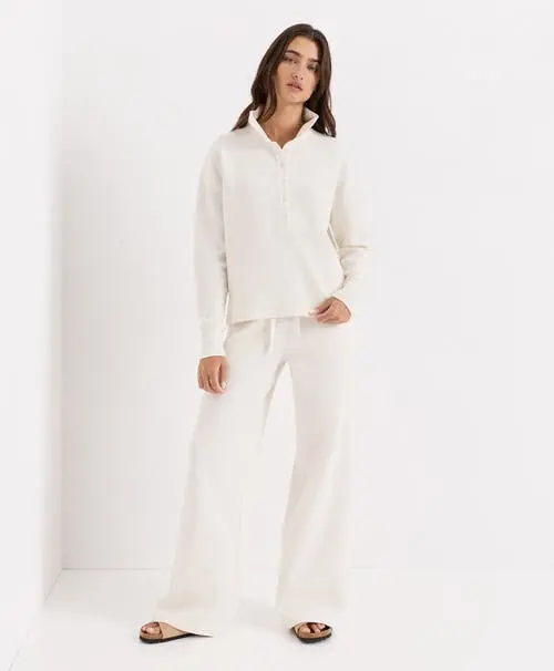 PACT Organic Cotton Luxe Waffle Wide Leg Pant - Soft Ivory
