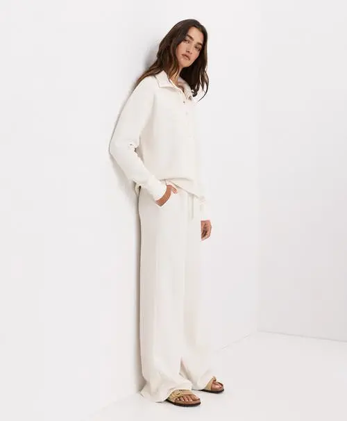 PACT Organic Cotton Luxe Waffle Wide Leg Pant - Soft Ivory