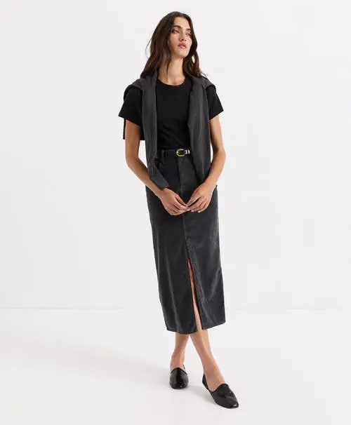 PACT Organic Cotton Textured Corduroy Midi Skirt - Storm