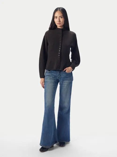 Gobi Cashmere Cashmere High-neck Buttoned Cardigan - Mole Brown