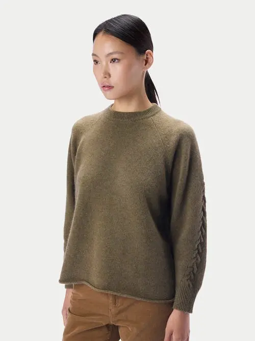 Gobi Cashmere Cashmere Cable-sleeve Crewneck Sweater - Aloe