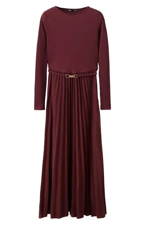 Mango Combined Pleated Long Sleeve Midi Dress