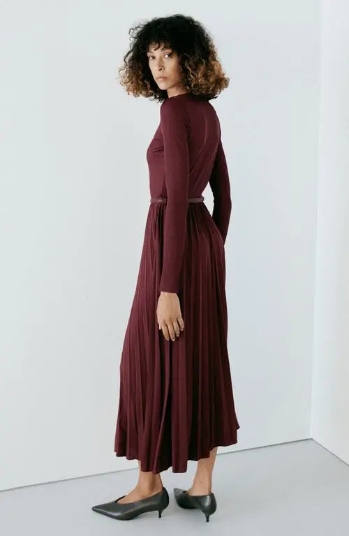 Mango Combined Pleated Long Sleeve Midi Dress