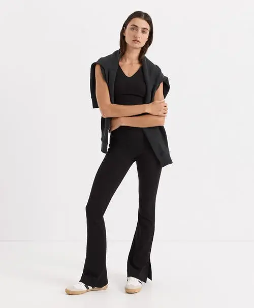 PACT On The Go-to Rib Bootcut Slit Hem Legging Made With Organic Cotton - Black