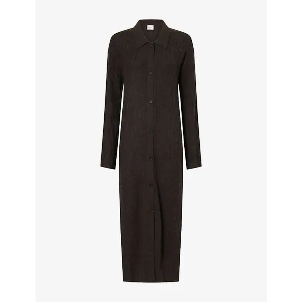 Le Kasha Ribbed Long Cashmere Knit Cardigan - Chocolat