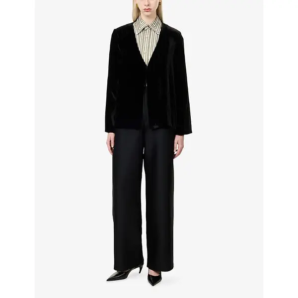 Le Kasha V-neck Long-sleeve Velvet Top