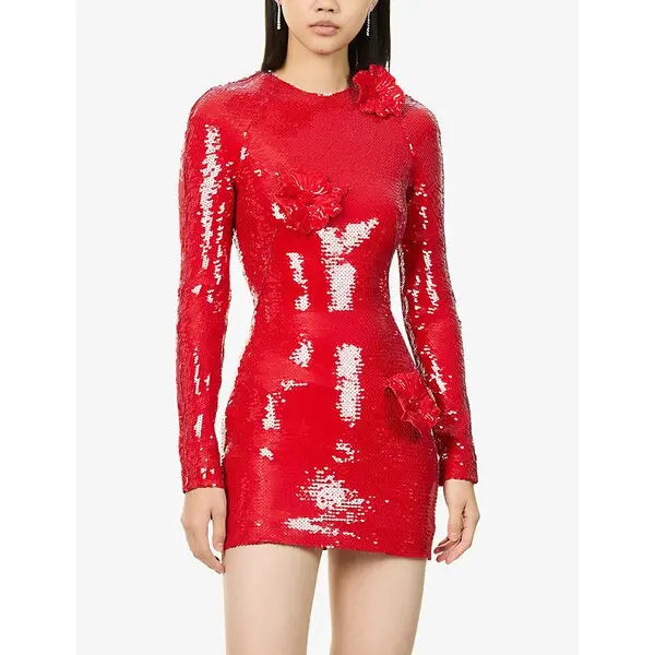 David Koma Flower Embroidered Sequin Mini Dress