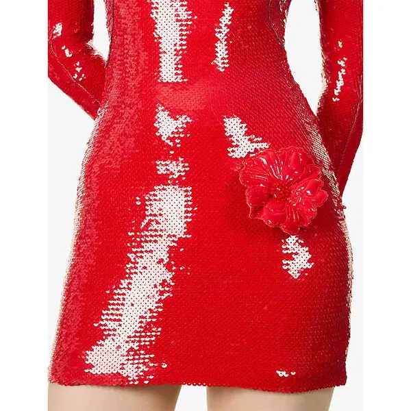 David Koma Flower Embroidered Sequin Mini Dress