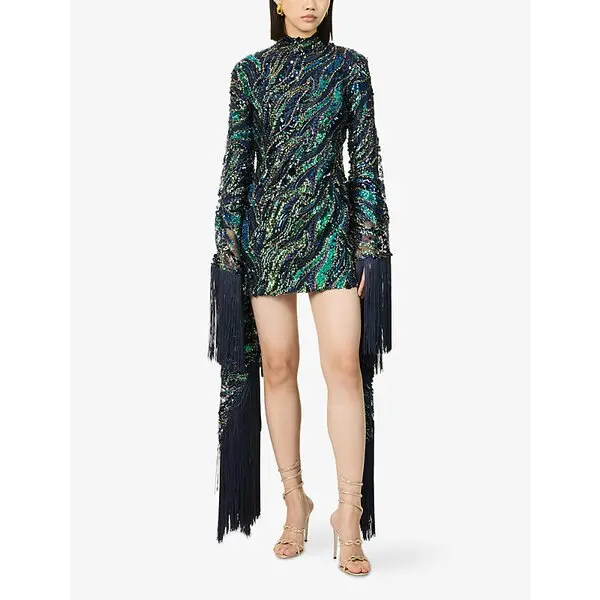 TALLER MARMO Disco Dragon Fringed Sequin-woven Mini Dress