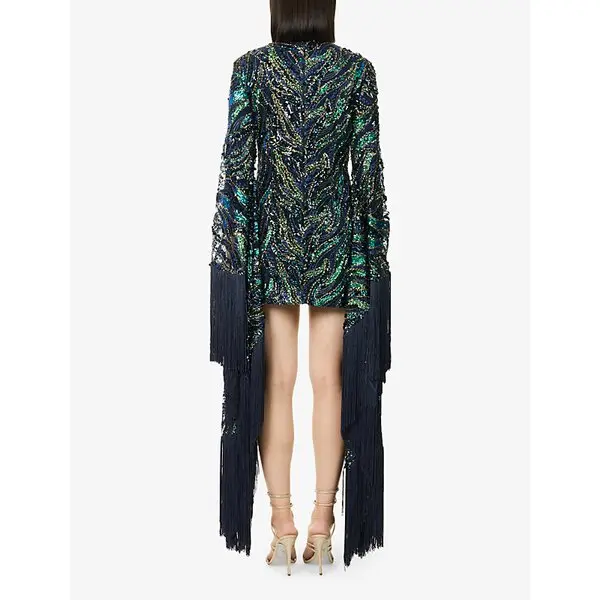 TALLER MARMO Disco Dragon Fringed Sequin-woven Mini Dress