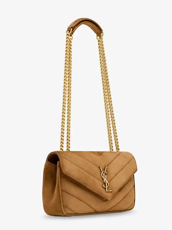 Saint Laurent Loulou Leather Shoulder Bag With Metal Cassandre Logo - Beige