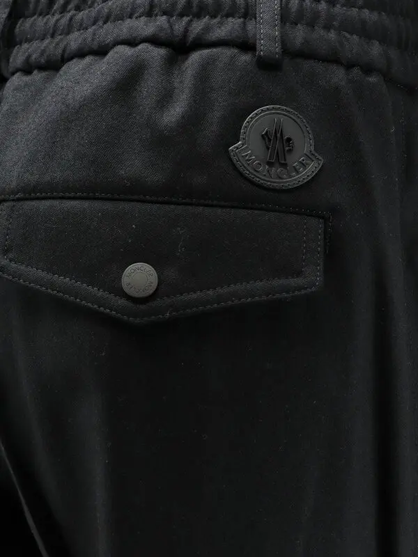 Moncler Virgin Wool Trousers With Elastic And Drawstring - Black