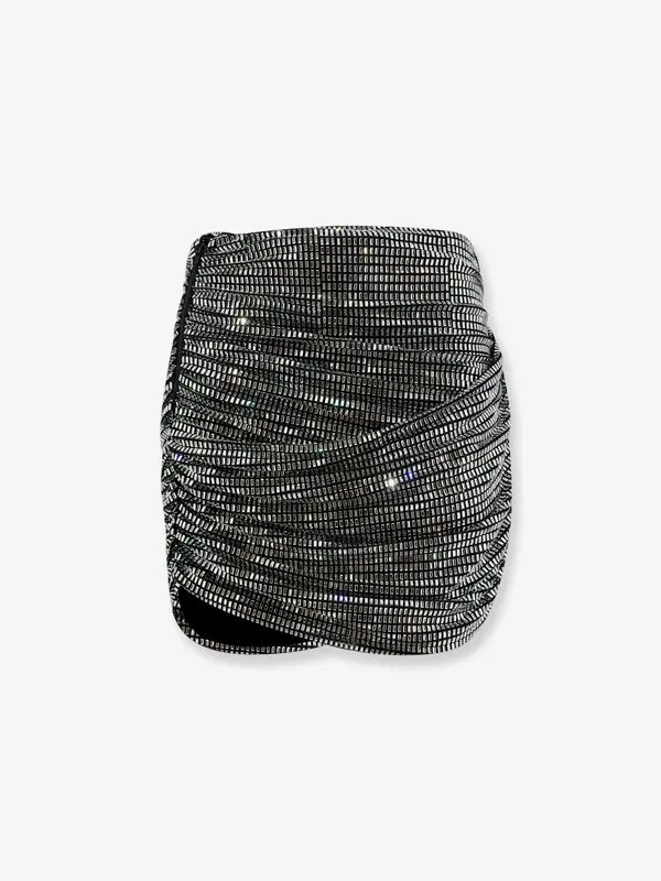 SELF-PORTRAIT Mini Skirt With Rhinestones - Silver