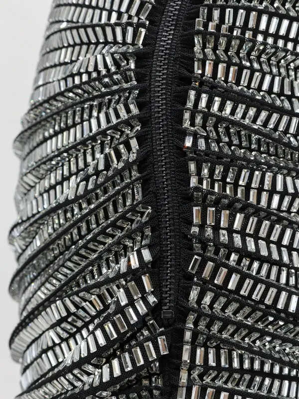SELF-PORTRAIT Mini Skirt With Rhinestones - Silver