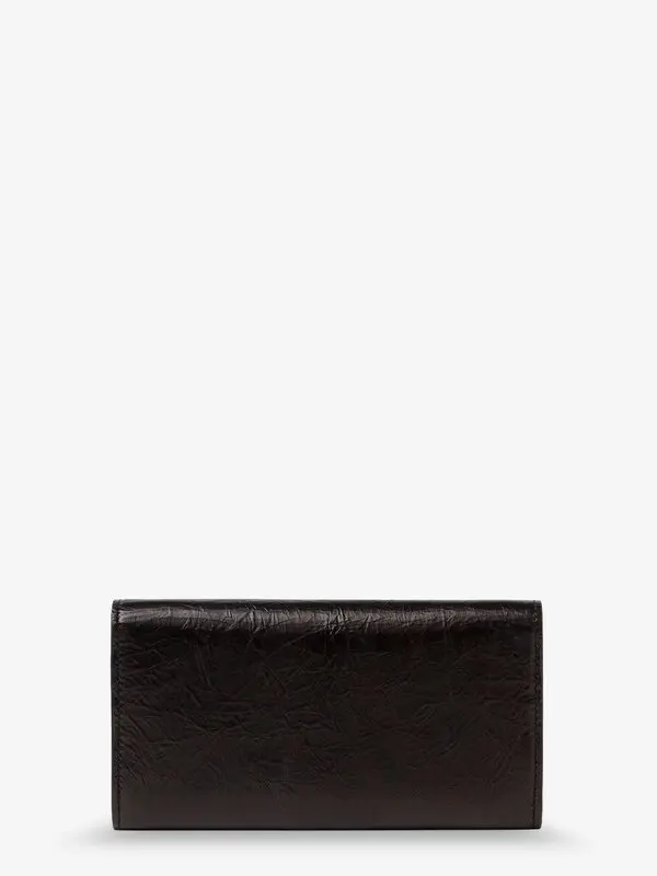 Fendi Continental Crackled Leather Wallet - Black