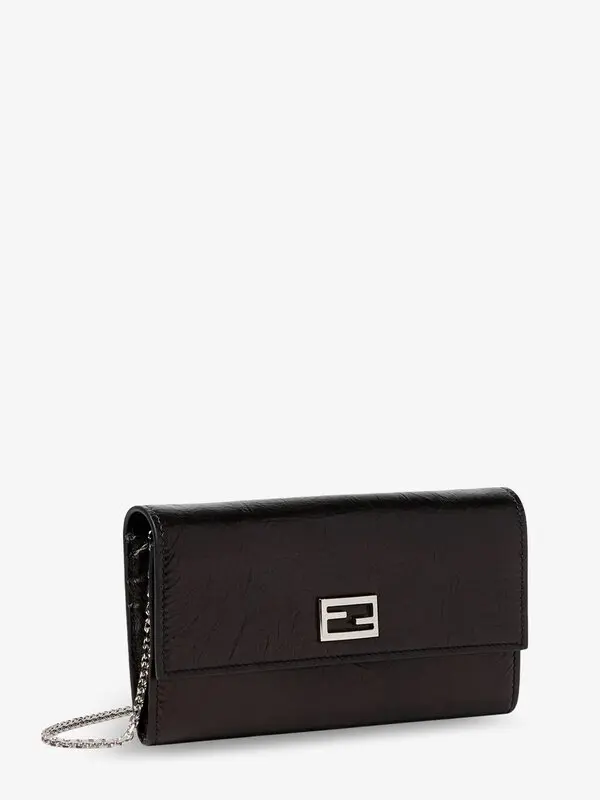 Fendi Continental Crackled Leather Wallet - Black