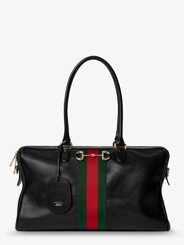 Gucci Leather Shoulder Bag With Metal Clasp - Black