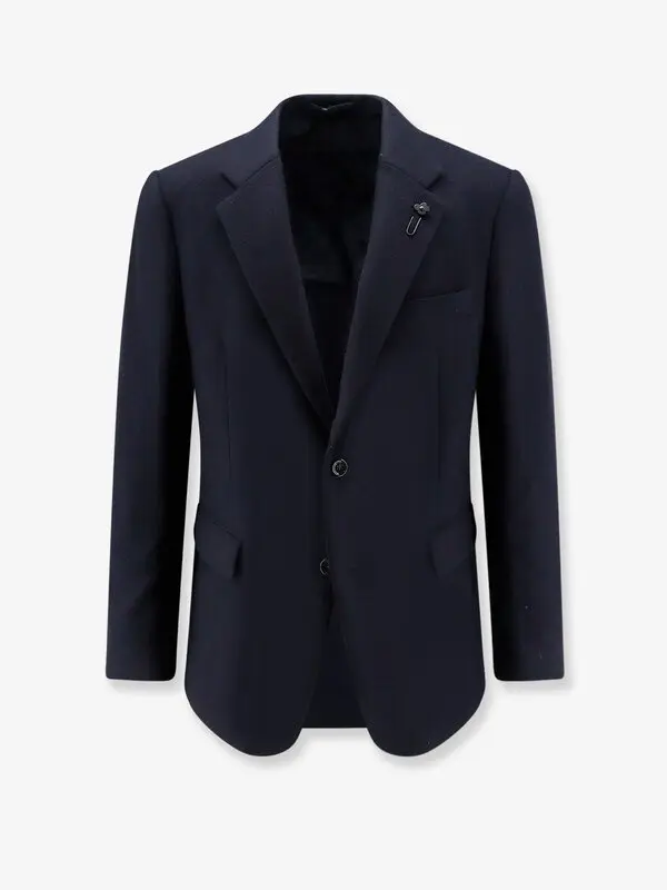 LARDINI Cashmere Blazer With Iconic Metal Pin - Blue