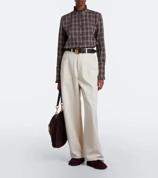 NILI LOTAN Elio Ruffled Checked Cotton Shirt