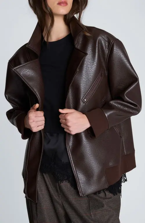 KENNETH COLE Oversized Raw Edge Faux Leather Moto Jacket