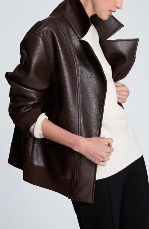 KENNETH COLE Oversized Raw Edge Faux Leather Moto Jacket