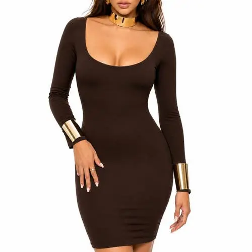 LECHERY® X Yahaira Contour Mini Bodycon Dress With Long Sleeve