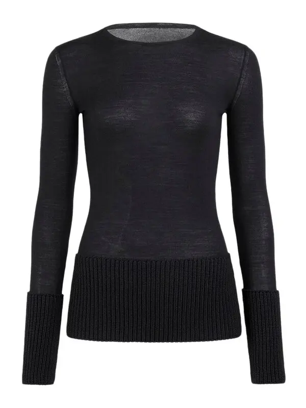 Alaïa Crewneck Top In Merino Wool - Black