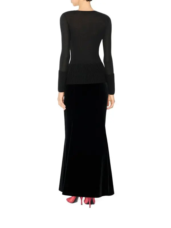 Alaïa Crewneck Top In Merino Wool - Black