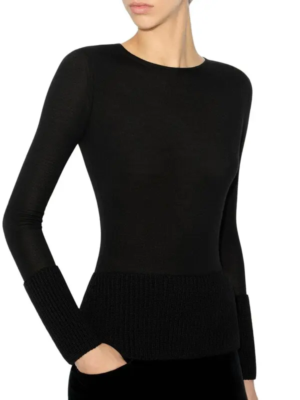 Alaïa Crewneck Top In Merino Wool - Black