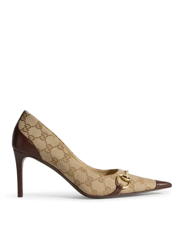 Gucci Women`s Gg Leather And Fabric Décollet
