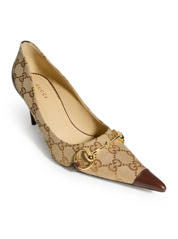 Gucci Women`s Gg Leather And Fabric Décollet